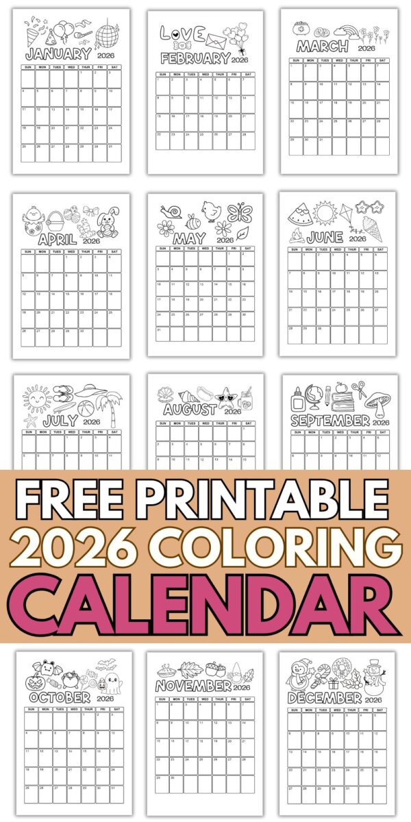 Printable Monthly Colouring Calendar for 2026 - The Mummy Bubble